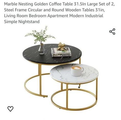 Marble Nesting Golden Coffee Table 315in Large Set Of 2 Steel Frame Circular And Round Wooden