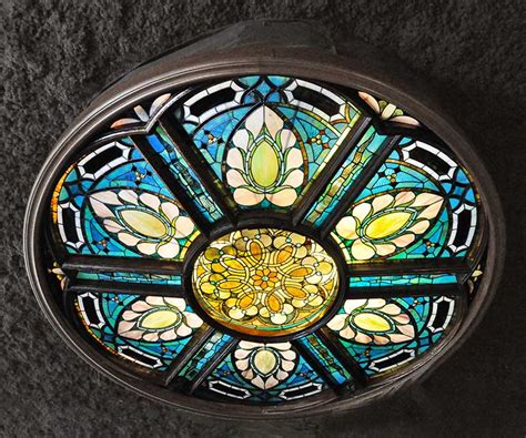 Large Round Stained Glass Ceiling Wooden Nickel Antiques