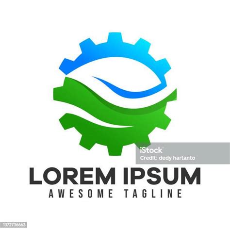 기어 리프 로고 현대식 코그휠과 리프 로고는 생태 테마 친환경 생태계 기술 및 산업에 적합합니다 컬러풀한 스타일의 벡터 일러스트레이션 건강관리와 의술에 대한 스톡 벡터 아트