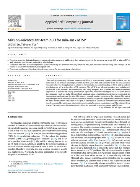 Pdf Mission Oriented Ant Team Aco For Minmax Mtsp