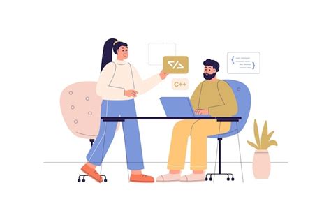 Premium Vector Team Developers Web Concept With People Scene Man And Woman Creating Software