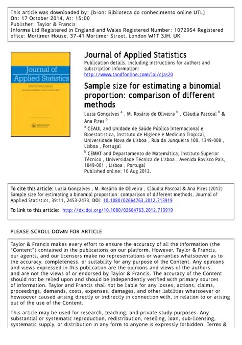 Pdf Sample Size For Estimating A Binomial Proportion Comparison Of Different Methods
