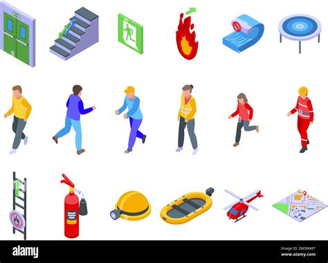 Human Evacuation Icons Set Isometric Set Of Human Evacuation Vector Icons For Web Design