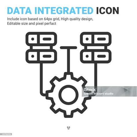 흰색 배경에 격리된 윤곽선 스타일과 데이터 통합 아이콘 벡터입니다 디지털 It 로고 산업 기술 앱 웹 및 모든 프로젝트를 위한