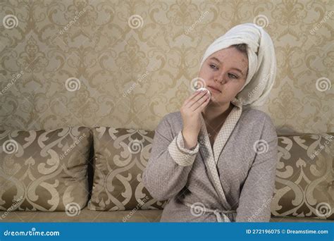 Girl Lubricates The Rash On Her Face Stock Image Image Of Girl