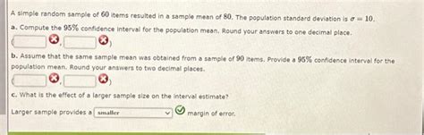 solved a simple random sample of 60 items resulted in a