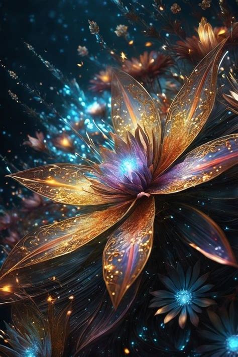 Картина с цветами и искрами