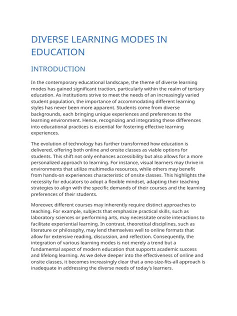 Diverse Learning Modes In Education Pdf Educational Technology