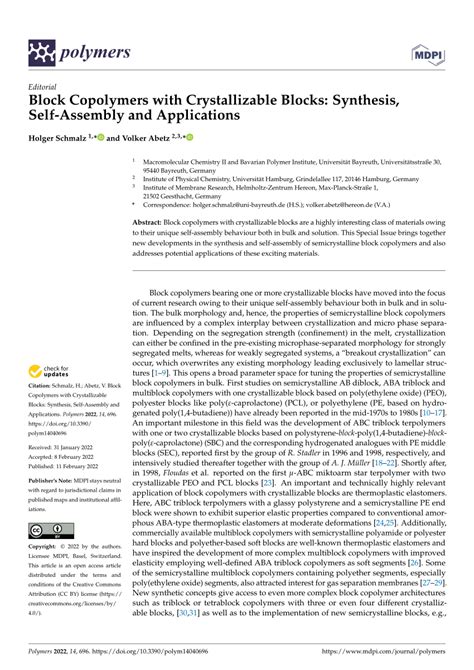 Pdf Block Copolymers With Crystallizable Blocks Synthesis Self