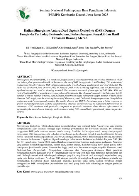 Pdf Kajian Sinergisme Antara Dark Septate Endophyte Dse Dengan Fungisida Terhadap