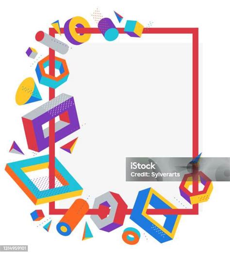 밝은 화려하고 긍정적 인 3d 디자인 요소는 흰색 배경 상자 및 실린더 및 기타 모양에 격리 된 벡터 프레임간단한 세련된 테두리 0명에 대한 스톡 벡터 아트 및 기타 이미지