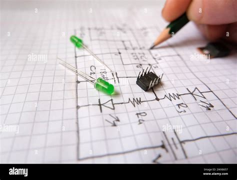 Hand Drawn Electronic Circuit Diagram And Semiconductor Components