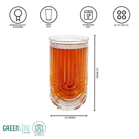 Art Deco Cocktail Glasses Highball Ribbed Wave Glasses Set Of 4