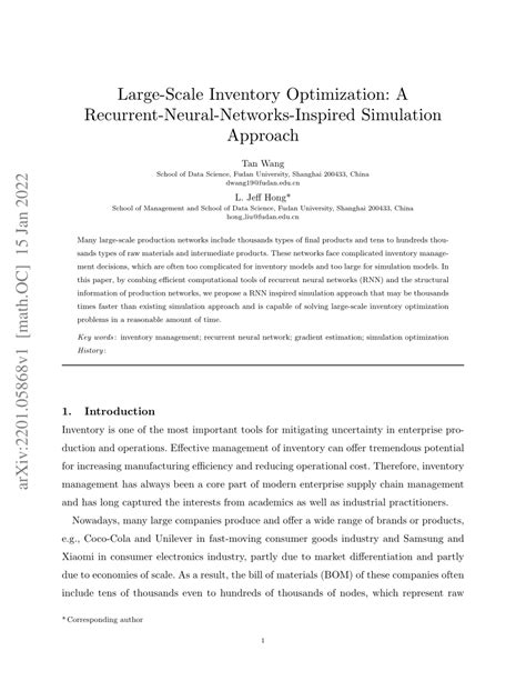 Pdf Large Scale Inventory Optimization A Recurrent Neural Networks Inspired Simulation Approach