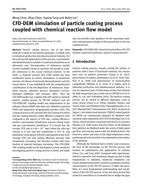 Pdf Cfd Dem Simulation Of Particle Coating Process Coupled With Chemical Reaction Flow Model