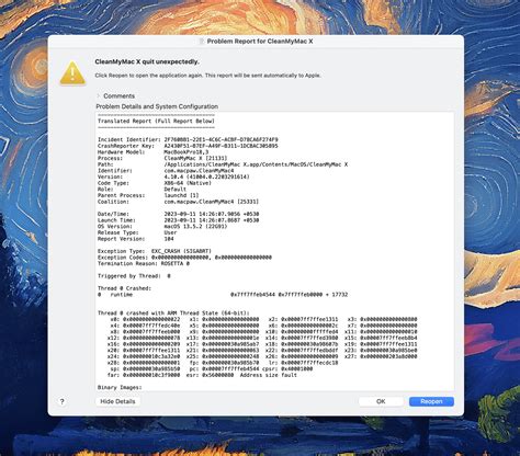 Application Error Rmacos