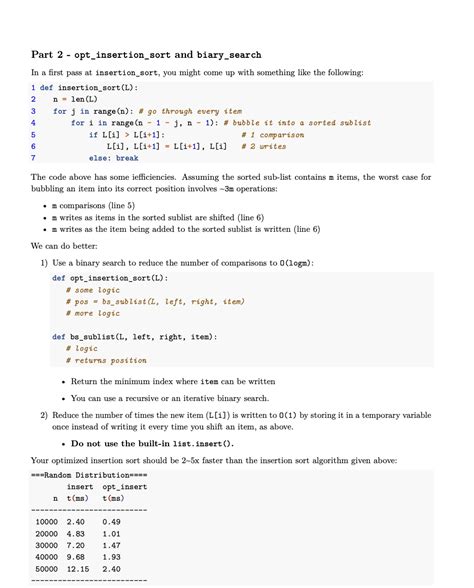 Solved Part 2 Optinsertionsort And Biarysearch In A