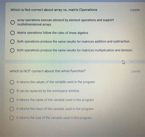 Solved Which Is Not Correct About Array Vs Matrix