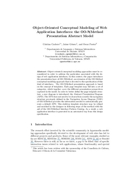 Pdf Object Oriented Conceptual Modeling Of Web Application Interfaces The Oo Hmethod