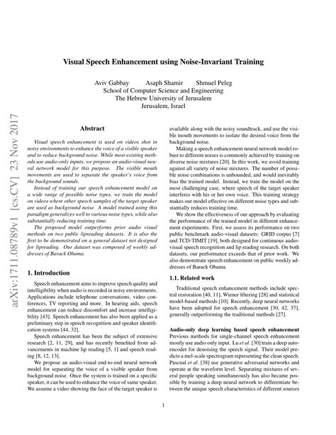 PDF Visual Speech Enhancement Using Noise Invariant Training