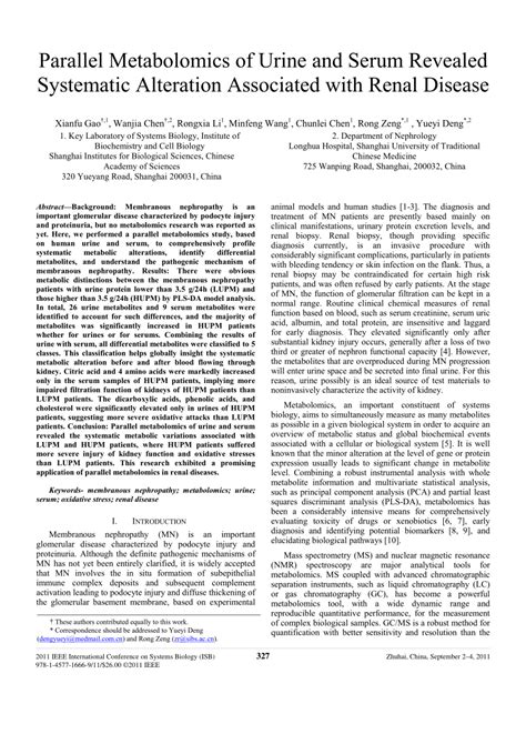 Pdf Parallel Metabolomics Of Urine And Serum Revealed Systematic