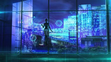 sci fi plot with android and infographics 3d render stock footage video of technology