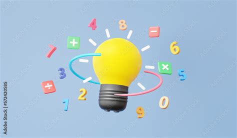 Yellow Light Bulb With Idea Invention Symbols Math Plus Minus Multiplication Arithmetic Game
