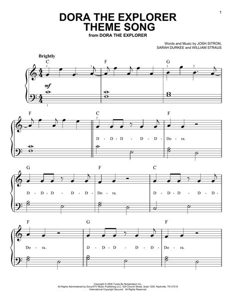 Dora The Explorer Theme Song Sheet Music By Josh Sitron Easy Piano