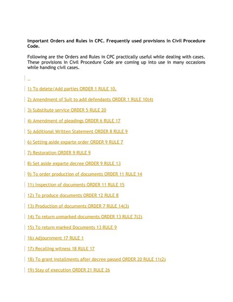 Important Sections Under Cpc Important Orders And Rules In CPC Frequently Used Provisions In
