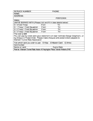 Fillable Online SERVICE NUMBER PHONE NAME ADDRESS POSTCODE EMAIL UNIT S SERVED WITH