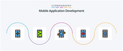 Mobile Application Development Line Filled Flat 5 Icon Pack Including Mobile Application