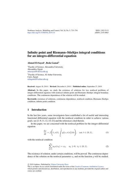 Pdf Infinite Point And Riemannstieltjes Integral Conditions For An Integro Differential Equation