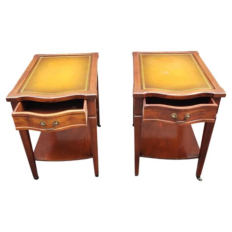 1940s Mersman Two Tier Mahogany Tooled Leather Stenciled Top Side