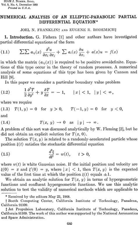 Numerical Analysis Of An Elliptic Parabolic Partial Differential Equation Siam Journal On