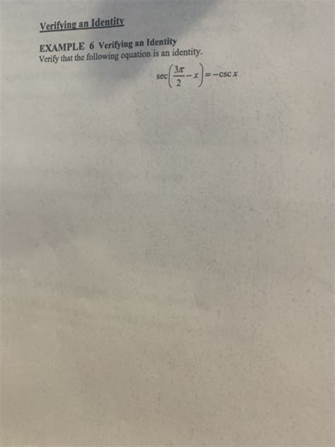 Solved Verify That The Following Equation Is An Indentity