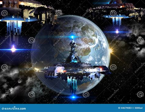 Alien Spaceships Invading Earth Stock Illustration Illustration Of Alien Contact 44679083