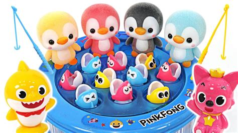 핑크퐁 아기상어의 펭귄 물고기 낚시 놀이 핑키팝토이 Youtube