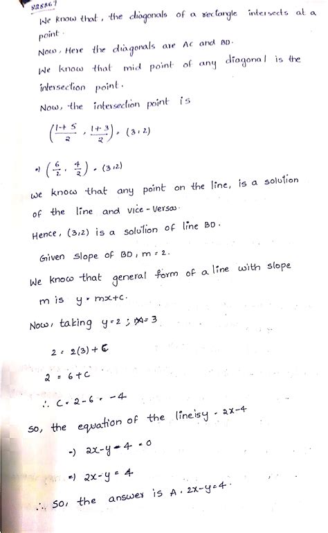 A And C Are Two Opposite Vertices Of A Rectangle If The Slope Of The Line On Which
