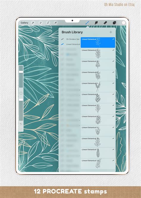 Leaves Procreate Stamp Brushes Botanical Lineart Style Etsy