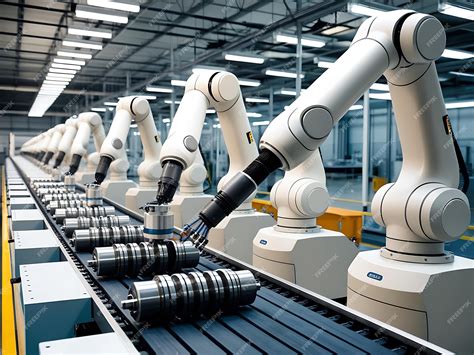 Robotic Arms At Modern Automated Factory Assembly Line Industrial Automation Premium Ai