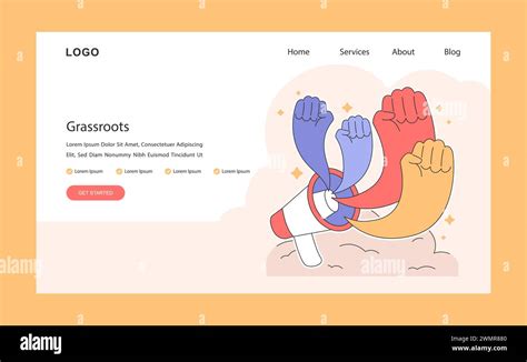 Grassroots Web Or Landing United Fists Emerge From A Megaphone