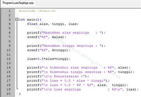 Source Code Program Perhitungan Luas Segitiga C Menggunakan Stdio Kajian Informasi