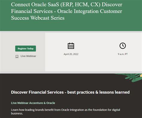Connect Oracle Saas Erp Hcm Cx Discover Financial Services Oracle Integration Customer