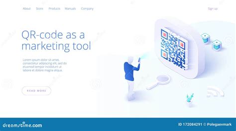 QR Code Concept Illustration In Isometric Vector Design Male Scanning Code Via Smartphone