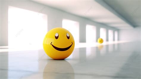 현대적인 3d 렌더링된 흰색 객실 내부에 전시된 생생한 노란색 스마일리 볼 웃는 얼굴 웃는 미소 배경 배경 일러스트 및 사진 무료 다운로드 Pngtree