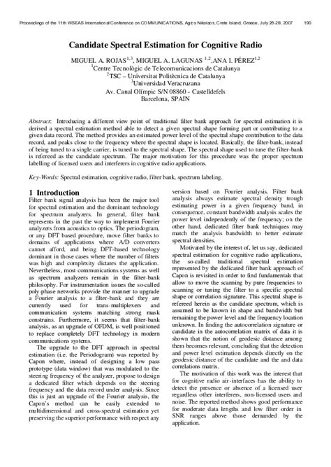 Pdf Candidate Spectral Estimation For Cognitive Radio