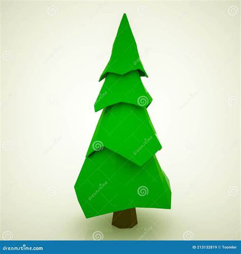 Three Dimensional Low Poly Model Of A Green Christmas Tree On A White Background 3d Render