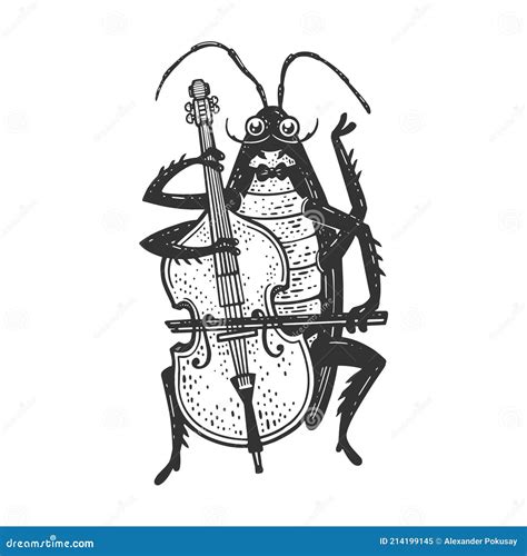 Cockroach Double Bass Sketch Vector Illustration Stock Vector
