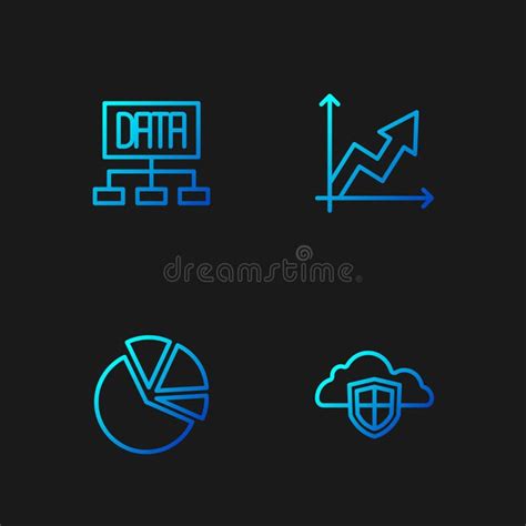 Set Line Cloud And Shield Pie Chart Infographic Data Analysis And