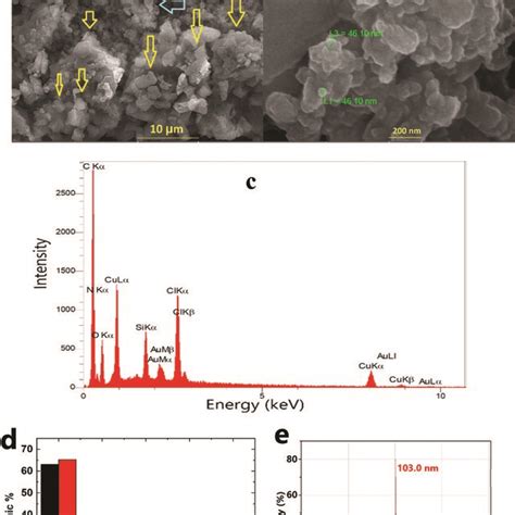 sem images a and b edx spectrum c and edx results for two points